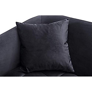 Iconic Home Julia Sofa Velvet Upholstered Channel-Quilted Button Tufted Cushion Shelter Arm Design Espresso Finish Gold Tip Wood Legs Modern Contemporary, Black