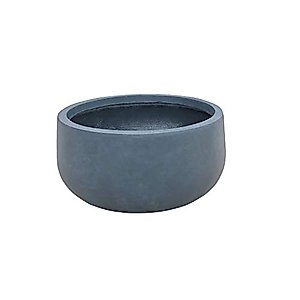 Kante 15.7" Dia Round Concrete Planter, Outdoor Indoor Garden Plant Pots with Drainage Hole and Rubber Plug, Modern Curvaceous Design, Charcoal