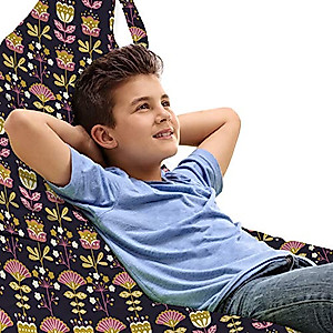 Ambesonne Floral Lounger Chair Bag, Retro Theme Vintage Illustration Colorful Flowers Pattern on Dark Background, High Capacity Storage with Handle Container, Lounger Size, Multicolor