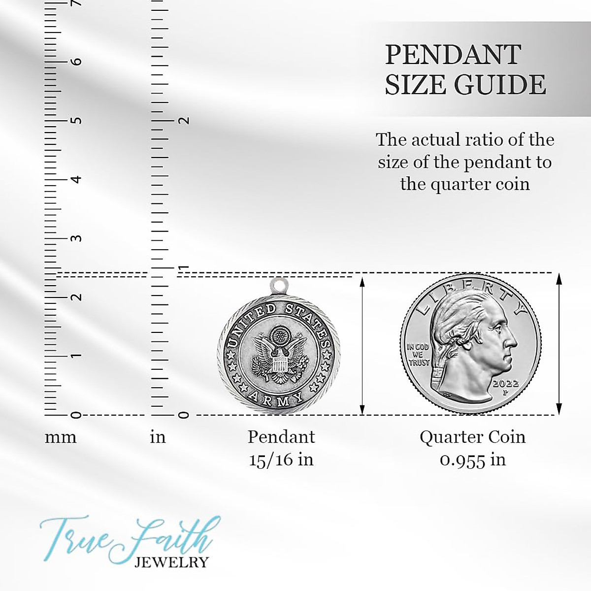 TrueFaithJewelry Sterling Silver United States Army Service Medal with St Michael Patron Saint Archangel Pendant Necklace, 3/4 Inch