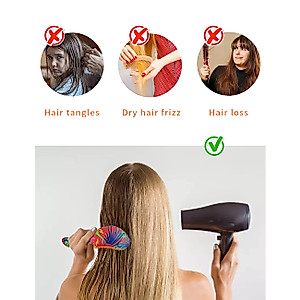 Detangling Hairbrush and Comb Set - Detangling Brush for Wet, Dry, Curly, Women & Kids Hair with Wide Tooth Comb and 3 Alligator Styling Sectioning Clips of Professional Hair Salon Quality (Tropica Plants)