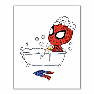 Spiderman Bathroom Prints - Set of 4 (8 inches x 10 inches) Wall Art Decor