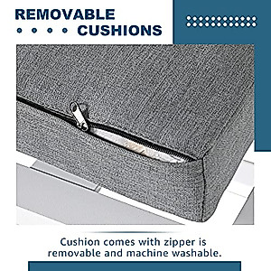 Soleil Jardin Outdoor Ottomans for Patio Set of 2, Assembled Aluminum Outdoor Footstool with Grey Cushions, Small Seat Furniture for Garden Yard Deck Poolside, White Frame…