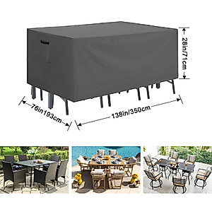 ABCCANOPY Outdoor Rectangular Patio Furniture Covers 600D Oxford Heavy Duty Table Cover Waterproof Windproof Anti-UV Dust Proof Protective Covers Dining Table & Chair Set Cover 138x76x28 inches