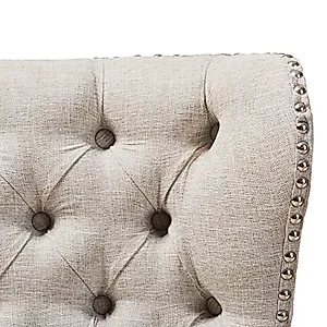 Baxton Studio Sydney Walnut Wood Button-Tufting with Nailheads Trim 2-Seater Loveseat Settee, Light Beige