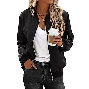 Zeagoo Womens Classic Quilted Jacket Short Bomber Jacket Coat, Black, Large