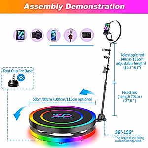 Upgrade 360 Slow Spin Motion Photo Booth 360 Photo Booth Machine for Parties 100cm 40'' with Flight Case 5 People Stand on Remote Control 360 Selfie Camera Photobooth Wedding Birthday