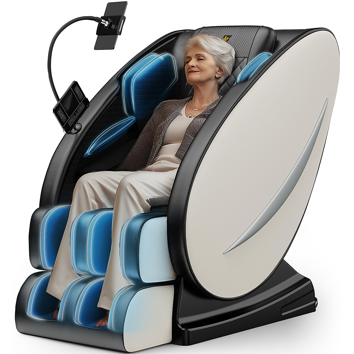 BILITOK Massage Chair Recliner with Zero Gravity, Full Body Massage Chair with Heating, Bluetooth Speaker, Airbags, Foot Roller, Touch Screen, Space-Saving for Office,Faux Leather (White)