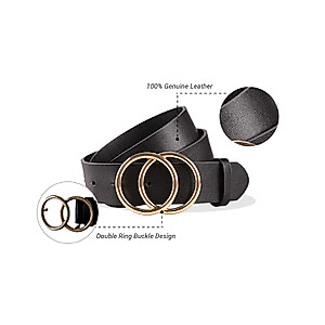 Patrica Fiore Fashion Leather Belt For Women - Design in Italy Double Buckle Belt Leather(M), Black