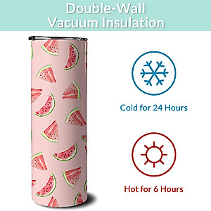 owbgsdh 20 oz Watermelon Skinny Tumblers with Lid and Straw, Watermelon Stainless Steel Vacuum Insulated Travel Coffee Mug Cup Water Bottle, Watermelon Decor Stuff Accessories, Gifts for Women Girls