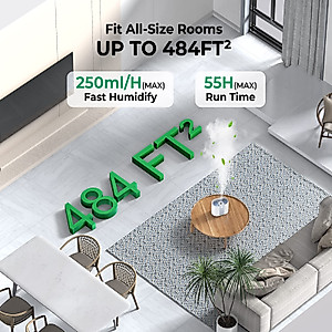 OPOWO Humidifiers for Bedroom, Cool Mist Humidifier for Baby and Plants, 5.5L(1.45 Gal) Top Fill Air Humidifier for Large Room with Essential Oil Diffuser, Sleep, Timer, Touch&Remote Control, Auto Off