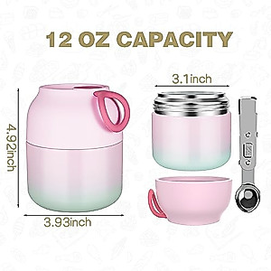 Healthlif 12 Oz Thermos Food Jar Wide Mouth Vacuum Soup Thermos for Hot & Cold Food for Kids,Leak Proof Food Thermos, Stainless Steel Lunch Container for School, Travel