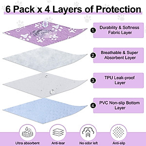 BEAUTYZOO 6 Pack Washable Pee Pads for Dogs, Reusable Puppy Pads for Potty Training, Waterproof Super Absorbent Whelping Pads Mats Non Slip Against Urine for Small Medium Dogs Cats, 16" x 24"
