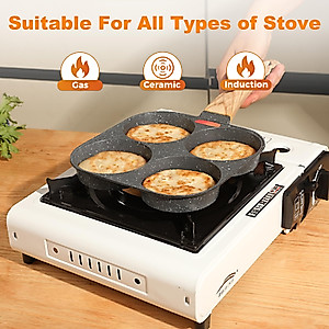 AHFLRITO Egg Pan, 4 Cup Egg Pans Nonstick, Healthy Breakfast Pancake Pan, Aluminum Omelette Pan, Easy Clean Small Egg Frying Pan, Fried Egg Cooker Suitable for Gas Stove & Induction Cookware