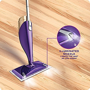 Swiffer Wetjet Wood Floor Spray Mop Starter Kit Power Mop 5 Mopping Pads Floor Cleaner Liquid Solution, Purple, 1 Count