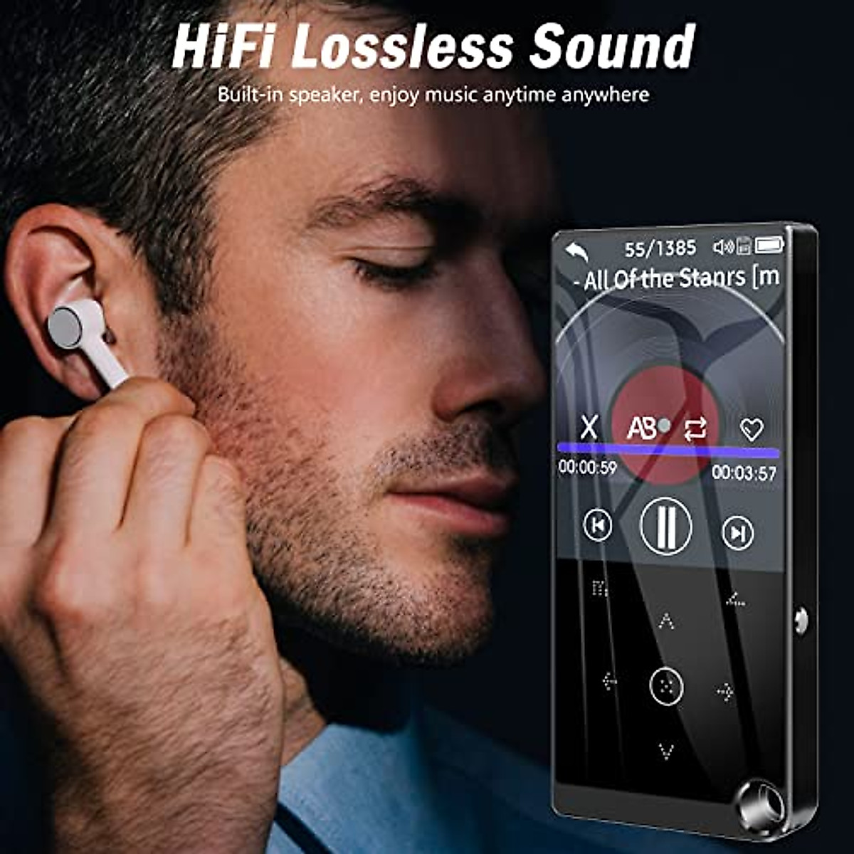 64GB MP3 Player with Bluetooth, Sunoony Music Player with FM Radio, Built-in HD Speaker, HiFi Lossless Sound, TF Card, Earphone, Voice Recorder/Video/Photo Viewer/E-Book Player for Kids, Running, Gift