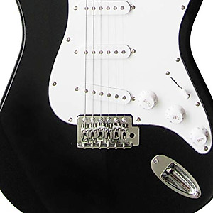 CB SKY Full-Size 39“ Adult/Teenager/Beginner Electric Guitar Black with 5W Amplifier (powered by 9V battery or adaptor - not included), Extra Strings, Cable and Guitar Pick (Black)