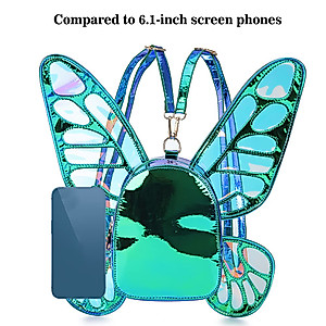 ENJOININ Women's Laser Holographic Backpack Butterfly Angel Wings Casual Daypack Shoulder Bag