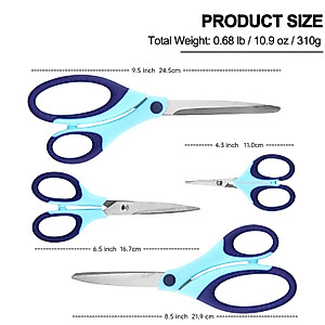 Craft Scissors Set of 4 Pack , All Purpose Sharp Blade Shears Rubber Soft Grip Handle, Multipurpose Fabric Scissors Tool Great for Adults, Office, Sewing, School and Home Supplies, Blue