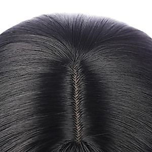 RightOn 12 Inches Black Bob Wig with Bangs Short Straight Synthetic Wigs for Women Cosplay Daily Party Hairnet Included