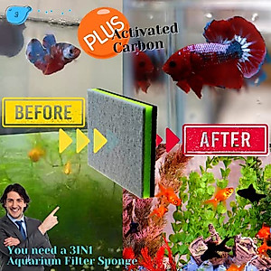 3IN1 Aquarium Filter Sponge Foam Pads - Filter Media For 20 Gallon Betta Fish Tank Supplies, Brine Shrimp Coarse Sponge Bio Filter Sheet - Filter Sponge Accessories (Plus Activated Carbon)