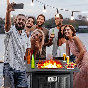 Aisender Outdoor Propane Fire Pit 28 Inch Gas Fire Pit Table, 50,000 BTU Square Fire Table with CSA Safety Certificate for Celebration and Party in The Garden, Backyard and Patio