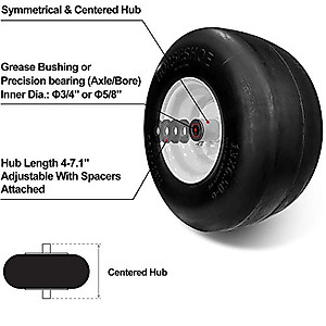 HORSESHOE New 13x6.50-6 Flat Free Smooth Tire on Steel Wheel for Residential Riding Lawn Mower (Deck Less Than 44") Garden Tractor - Center hub 4"-7.1" - Bore ID 3/4" 135006 (1)