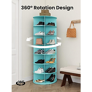 Toemics 7 Tier Rotating Shoe Rack Tower 28 Shelves, 360° Spinning Display Lazy Susan Organizer, Carousel for Shoes & Handbags, Easy Assembly, Includes 4 PCS Double-Layer Shoe Racks, Green