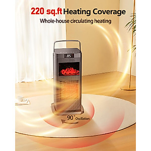 KNKA Space Heater with Thermostat, Electric Space Heaters for Indoor Use, 90° Oscillation, 4 Mode, 12H Timer, 1500W Fast Heating Ceramic Heater for Bedroom, Home, Office - ETL Certified, 13.78"