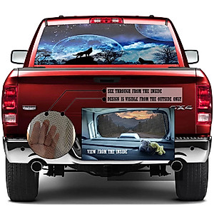 Hoa Forest Wolf Truck Rear Window Decal Tint Perforated Vinyl Graphic,Car Back Window Sticker,Animal Panel Decals Truck SUV Van 65x20inch