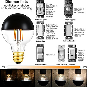 Leools Dimmable Half Black Light Bulb, 6W (60W Eqv.), Anti Glare LED Light Bulbs,2700k Warm White, E26 Silver Dipped Bulb, G25 Globe Light Bulbs for Bathroom, Vanity, Mirror,4Pcs
