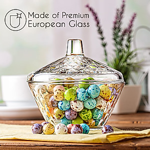 Crystalia Decorative Glass Candy Jar with Lid, Crystal Cut Small Candy Dish for Office Desk or Home, Cute Glass Sweet Cookie Container, Elegant Candy Service Buffet, Glass Sugar Canister