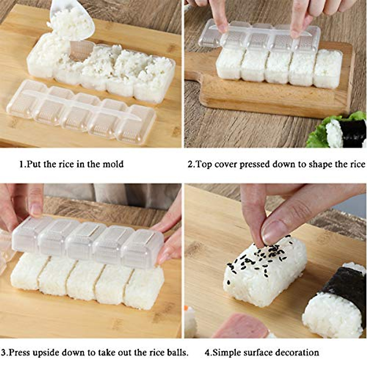 Diy Sushi Molds Rice Ball Molds Set Include 1 Piece Sushi Rice Shape Maker, 1 Piece Rice Baller Shaker With Rice Paddle