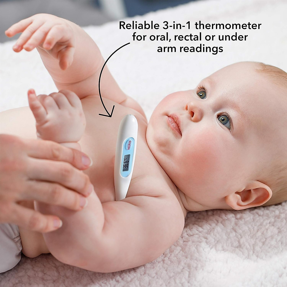 Nuby Digital Thermometer - Accurate Oral, Underarm & Rectal Use Thermometer with Hygienic Cover