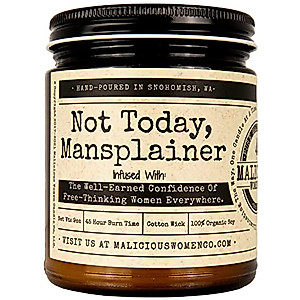 Mansplaining Organic Funny Soy Wax Candle - Cedar, Pine, Moss Scent - Snarky Candle for Women - Gift Candles for Women, Co-Worker, Empowerment - Handcrafted Gifts