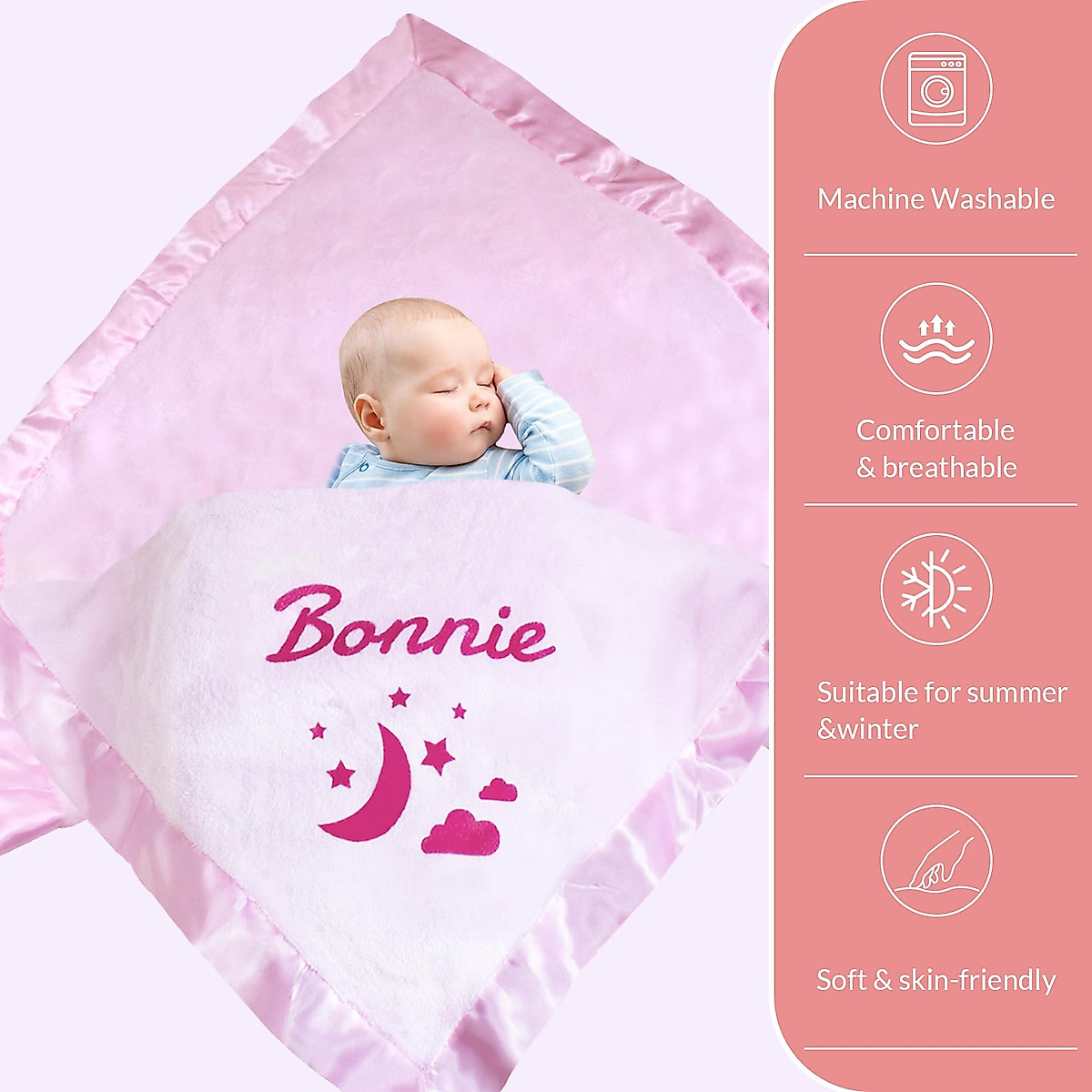 YBDLLE Personalized Baby Blankets with Child's Name, Custom Children's Blankets, Custom Newborn Blankets, Nursery Toddler Blankets, Personalized Baby Gift Blankets, Personalized Baby Swaddle Blankets