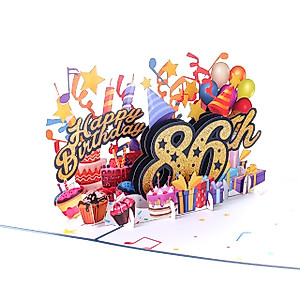 iGifts And Cards Happy 86th Blue Birthday 3D Pop Up Greeting Card – Awesome 86 Birthday Card For Man, Woman, Happy Eighty Six Birthday Gift For Dad, Mom, Husband, Wife Present, 5" X 7"