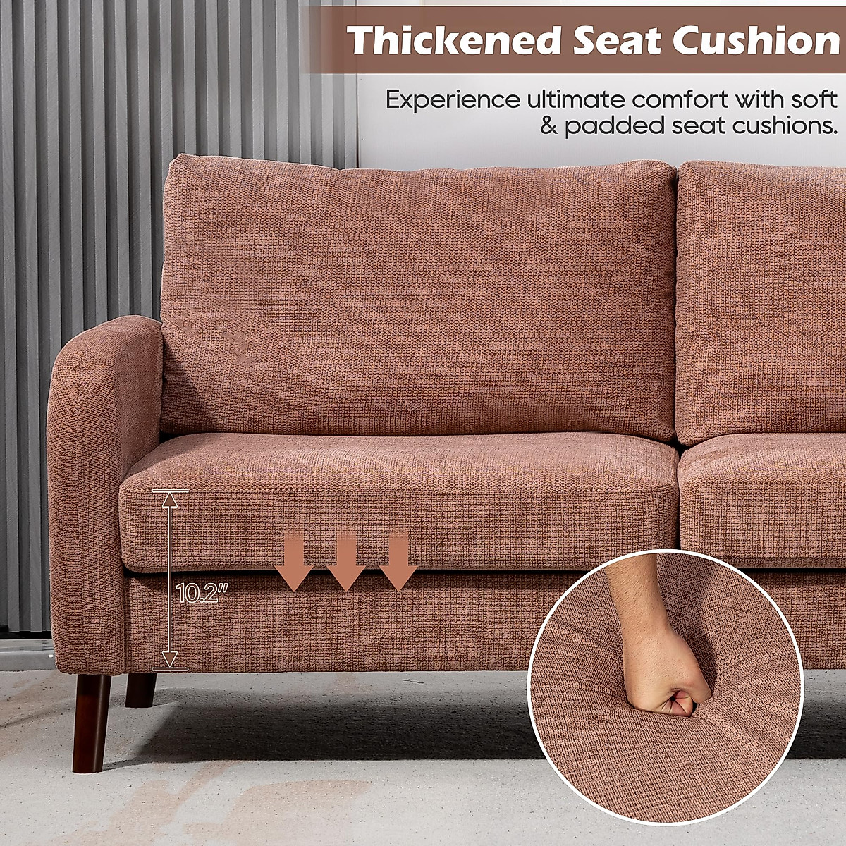 Consofa Loveseat Sofa, 69.3'' Small Modern Loveseat Couch for Small Spaces, Comfy 2 Seater Sofa with Solid Wooden Legs, Removable Cover, Mid Century Modern Couch for Living Room (Pink)