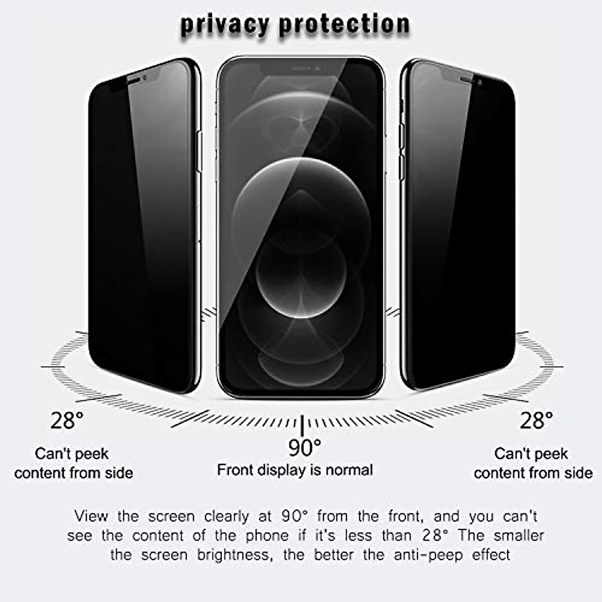 QHOHQ 2 Pack Privacy Screen Protector for iPhone 12 Pro 6.1" with 2 Packs Camera Lens Protector,Full Screen Tempered Glass Film,9H Hardness Anti-Shatter, Anti Spy, Touch Sensitive - Case Friendly