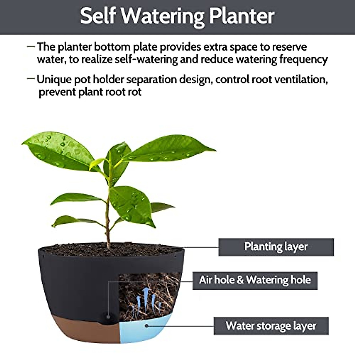 EURCRBU 2 Pack Hanging Planters for Outdoor Indoor Plants, 10 Inch Plastic Outdoor Hanging Planter, Hanging Flower Pots for outside with Drainage Holes & Removable Saucer for Garden Home (Dark Grey)