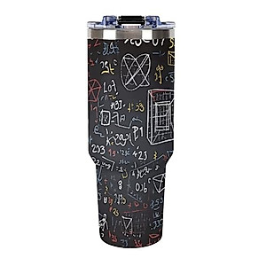 40 Oz Vacuum Tumbler with Light Rose Red Handle Leakproof Insulated Tumbler Mathematics And Physics Stainless Steel Travel Mug with Lid And Straw Coffee Cup Cute Water Bottles Cup Holder Friendly