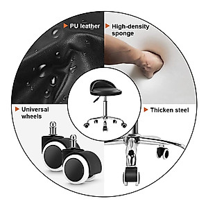 KKTONER PU Leather Round Rolling Stool with Back Rest Height Adjustable Swivel Drafting Work SPA Task Chair with Wheels Black