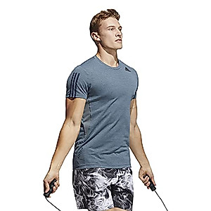 adidas Mens Heat.RDY 3-Stripes Tee Blue Oxide Large