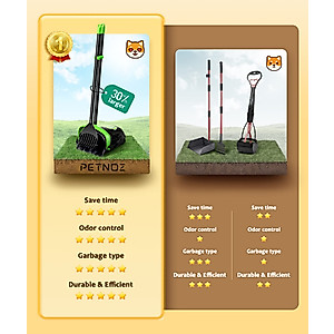 PETNOZ LIFE Large Swivel Bin & Rake Pooper Scooper with 40 Waste Bags, 36" Long Handle & 4 Bag Hooks Adjustable Dog Pooper Scooper for Large Dogs and Pets, Portable Non-Breakable Dog Poop Scooper