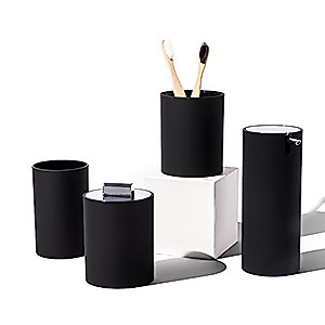 Sleek Matte Black Bathroom Accessory Set 4 Pcs Complete Bathroom Set Modern Bathroom Decor Bathroom Organizer Accesorios para baños Toothbrush Holder Soap Dispenser Set Home Decor Clearance