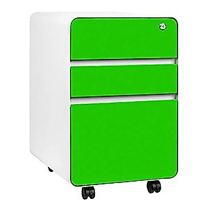Laura Davidson Furniture Stockpile Flat 3 Drawer File Cabinet with Lock - Under Office Desk Metal Filing Cabinet, Legal/Letter File Folders, Wheels and Stationary Feet, Pre-Assembled, Green
