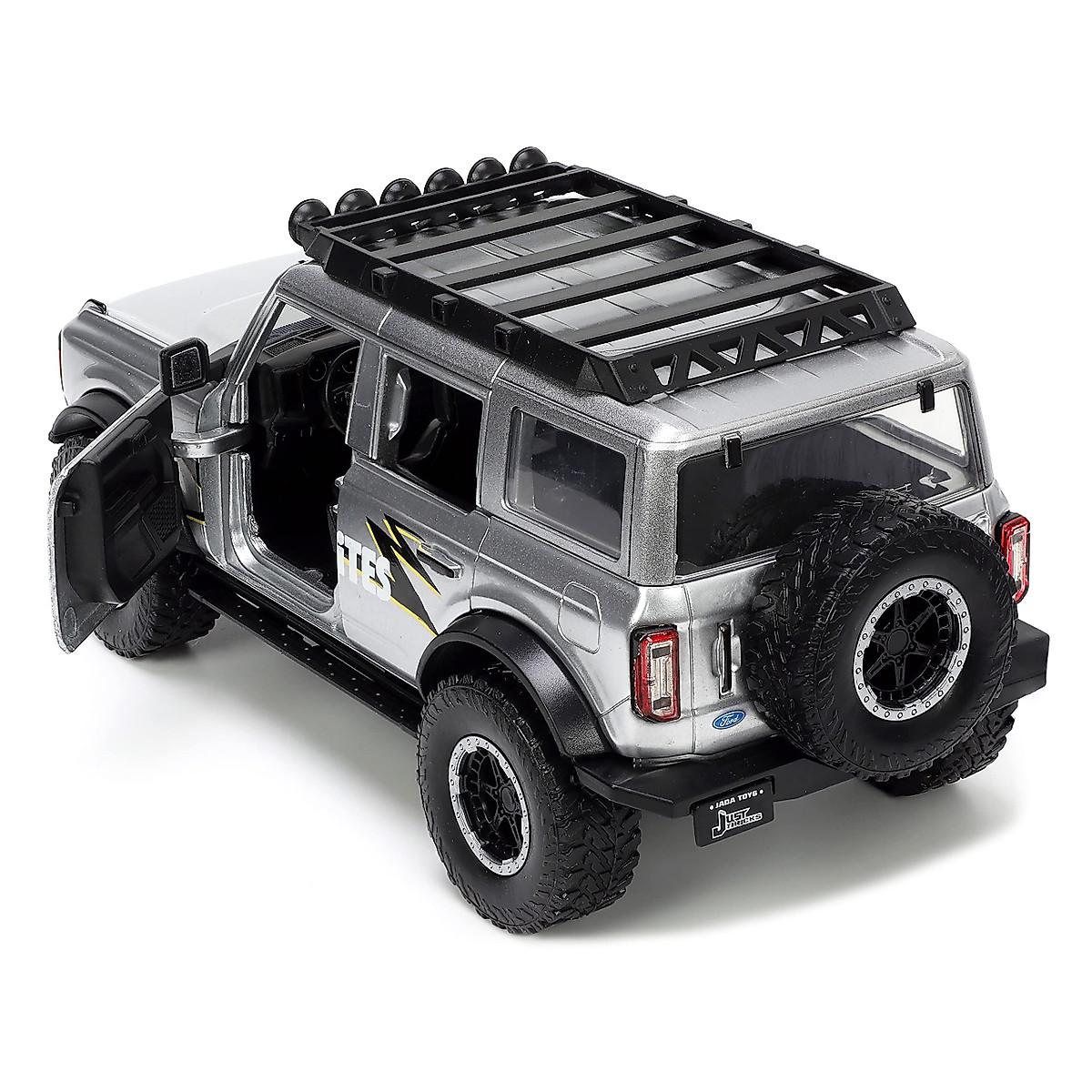 Jada Toys Just Trucks 1:24 2021 Ford Bronco Die-cast Car Gray with Tire Rack, Toys for Kids and Adults