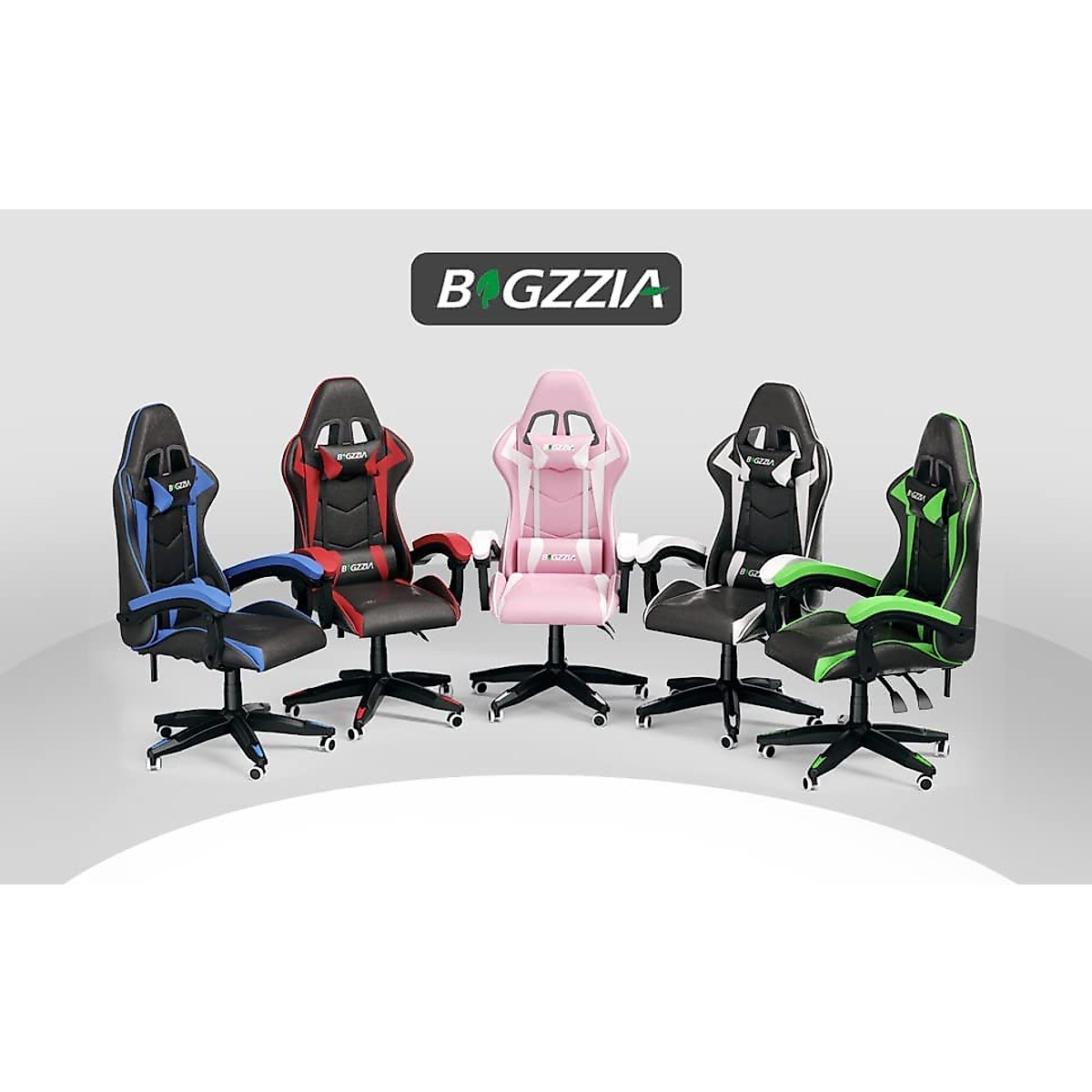 Bigzzia Pink Gaming Chair, Reclining High Back PU Leather Office Desk Chair with Headrest and Lumbar Support, Adjustable Swivel Rolling Video Game Chairs Ergonomic Racing Computer Chair