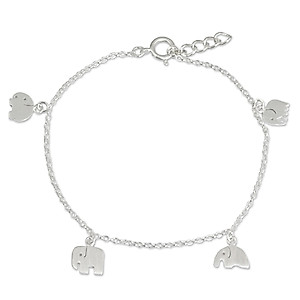 NOVICA Handmade .925 Sterling Silver Charm Bracelet Elephant No Stone Thailand Animal Themed 'Elephant Gang'