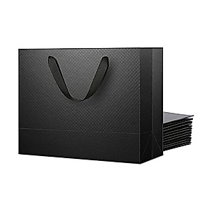 MALICPLUS 12 Large Gift Bags 13x5x10 Inches, Gift Bags Large Size, Black Gift Bags with Handles for All Occasions (Lattice Texture Finish)